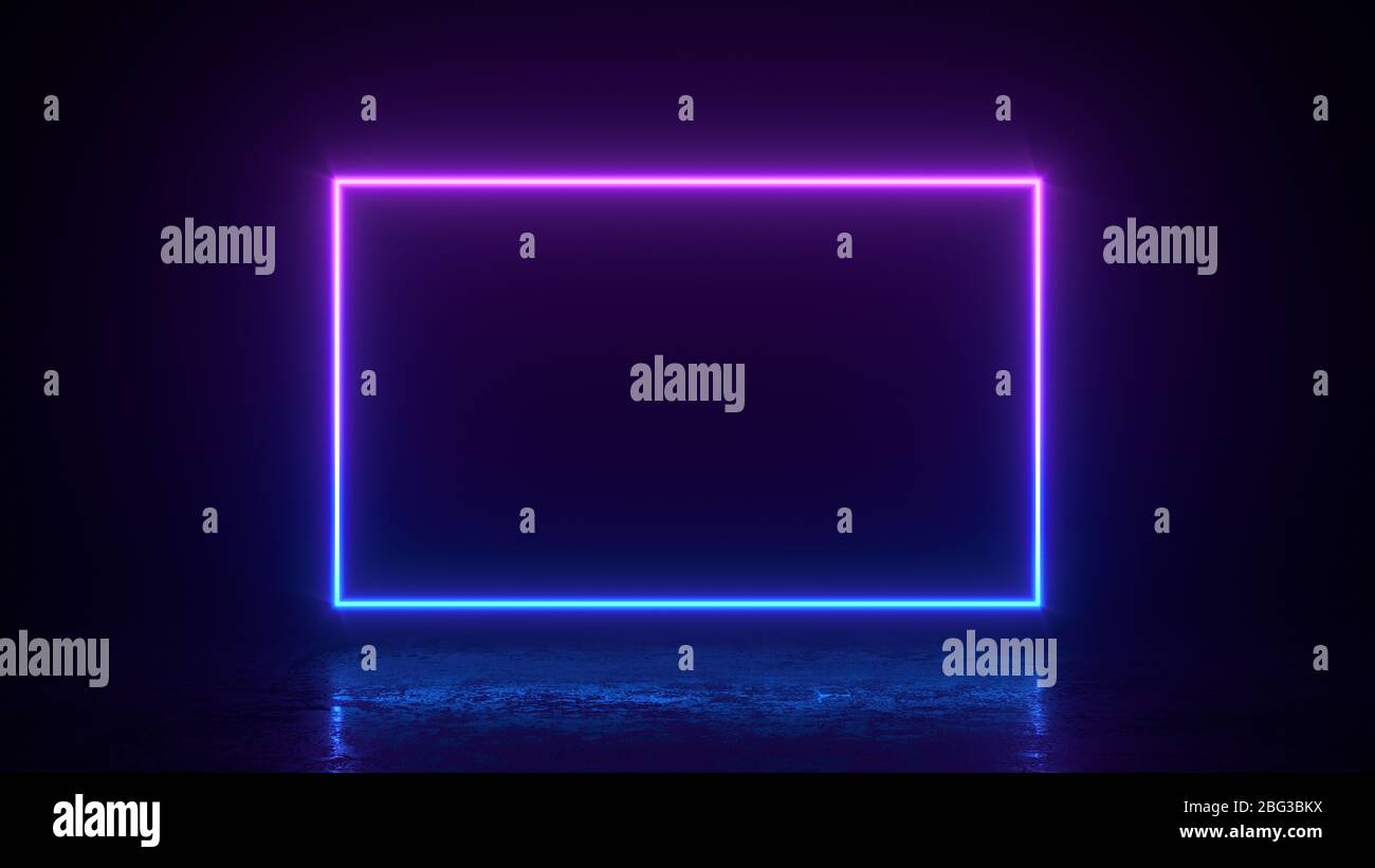 Glowing rectangle square lines with copy space, neon lights, abstract ...