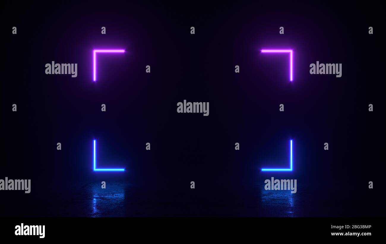 Glowing rectangle square lines with copy space, neon lights, abstract ...