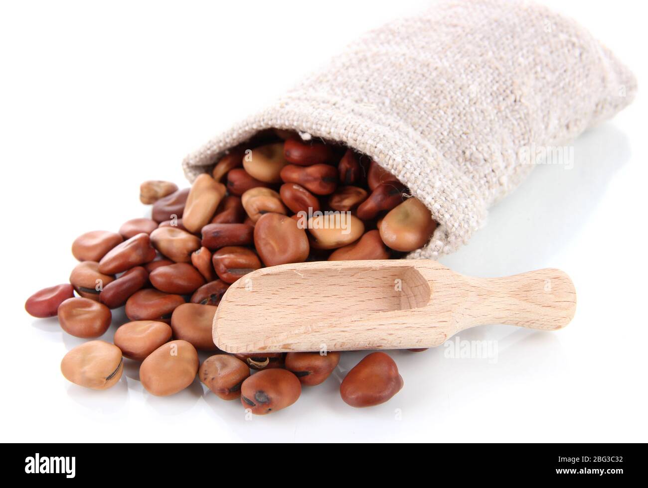 Beans in sack isolated on white Stock Photo - Alamy