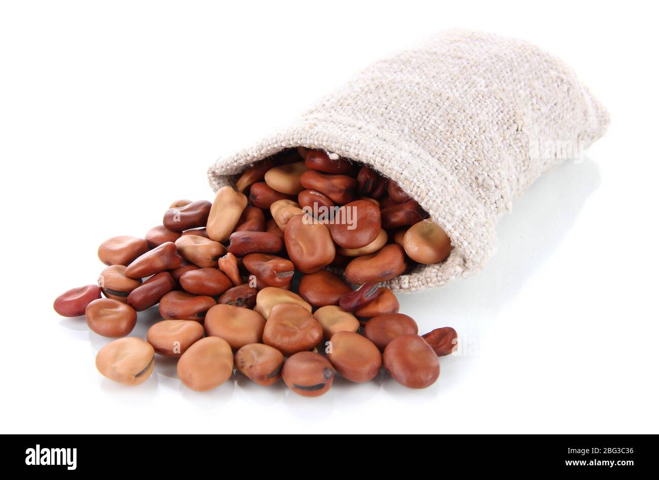 Beans in sack isolated on white Stock Photo - Alamy