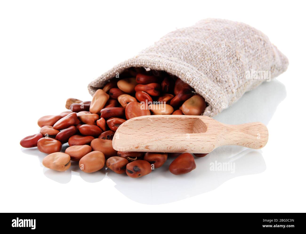 Beans in sack isolated on white Stock Photo - Alamy