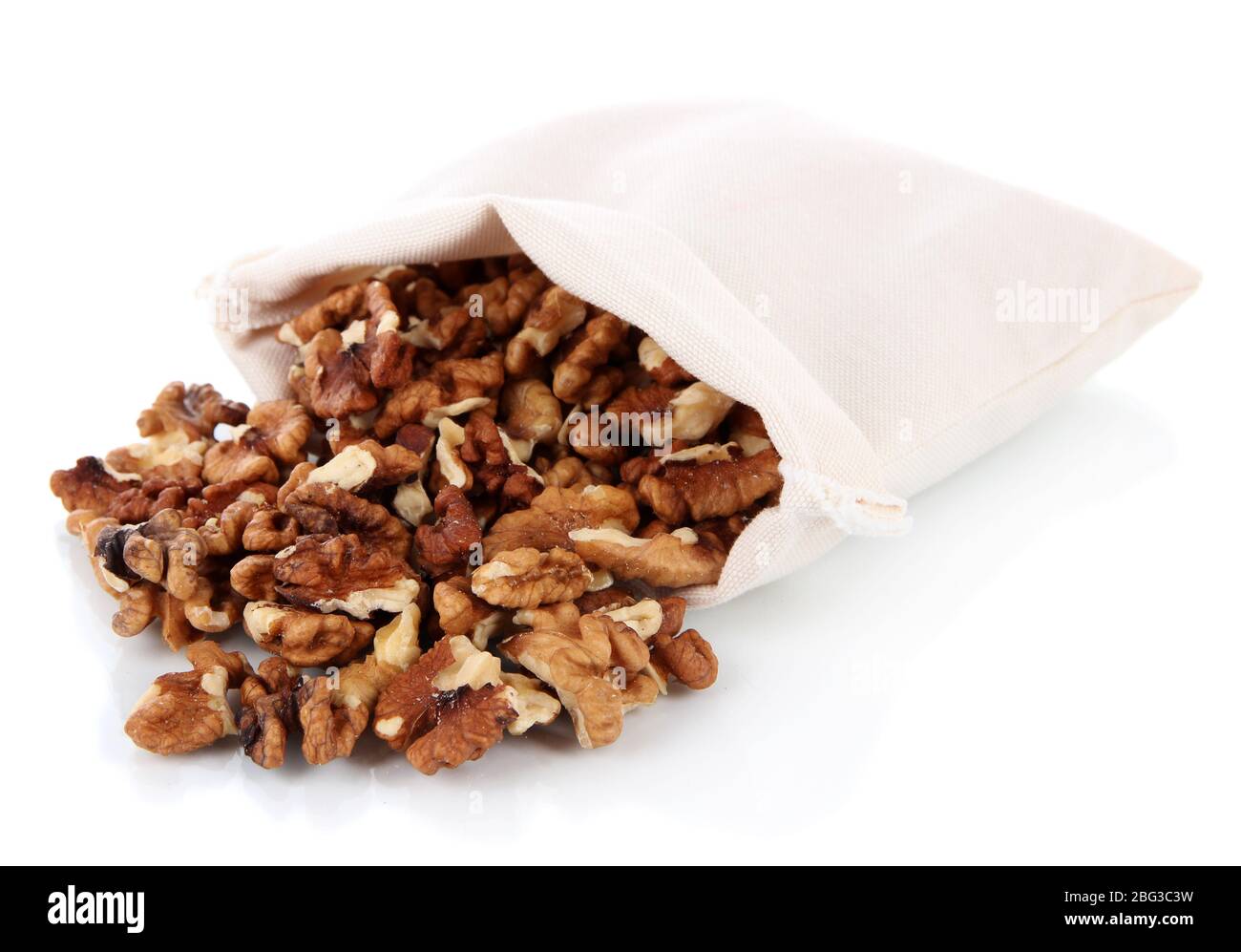 Nuts in sack isolated on white Stock Photo - Alamy