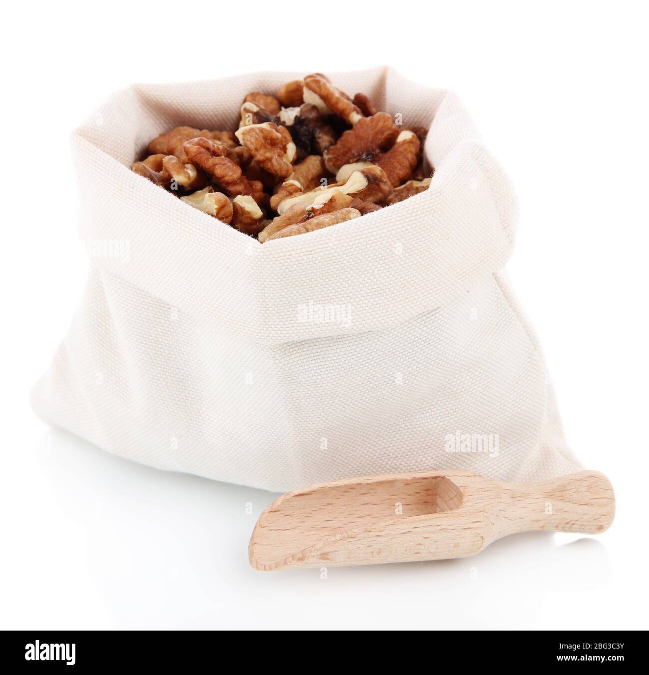 Nuts in sack isolated on white Stock Photo - Alamy