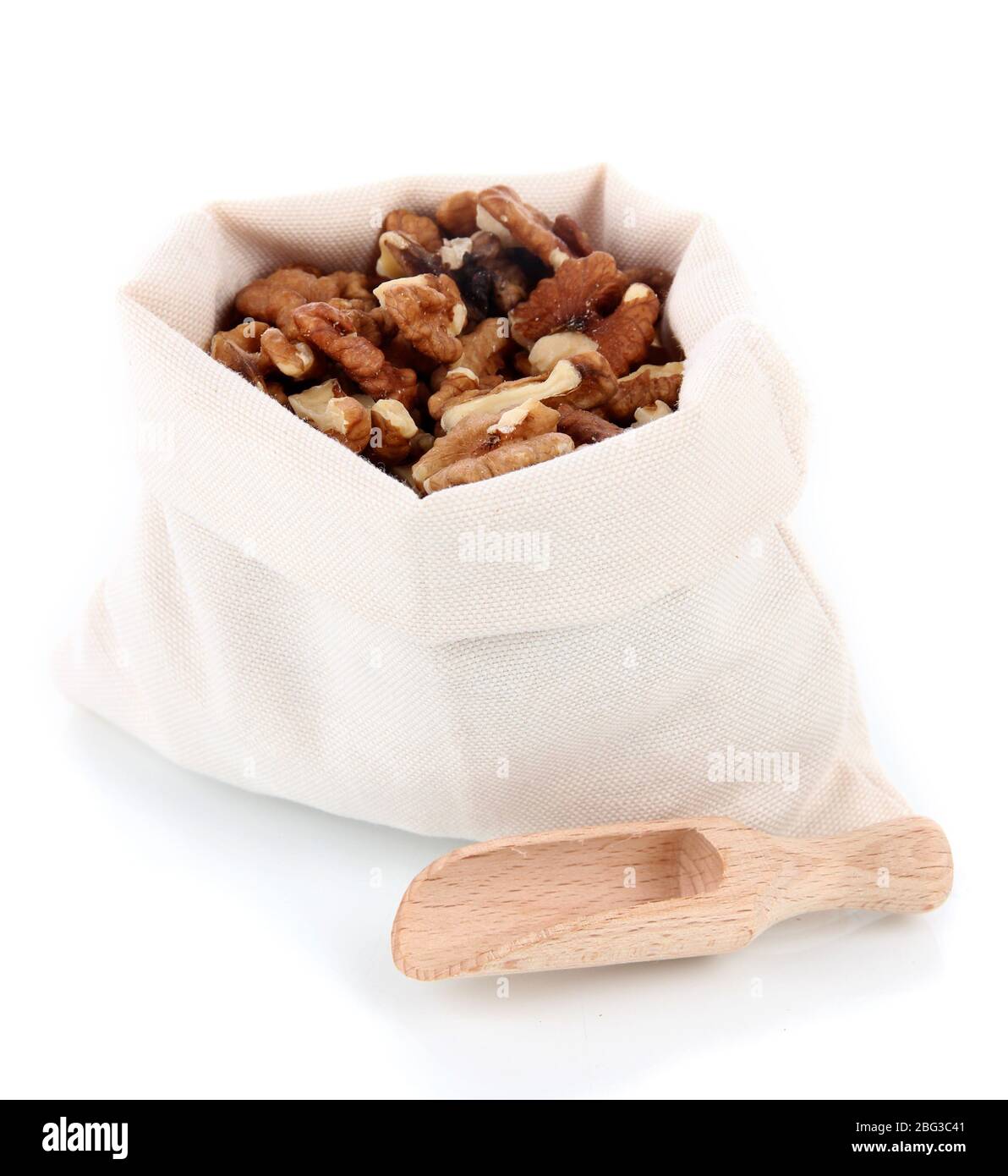Nuts in sack isolated on white Stock Photo - Alamy