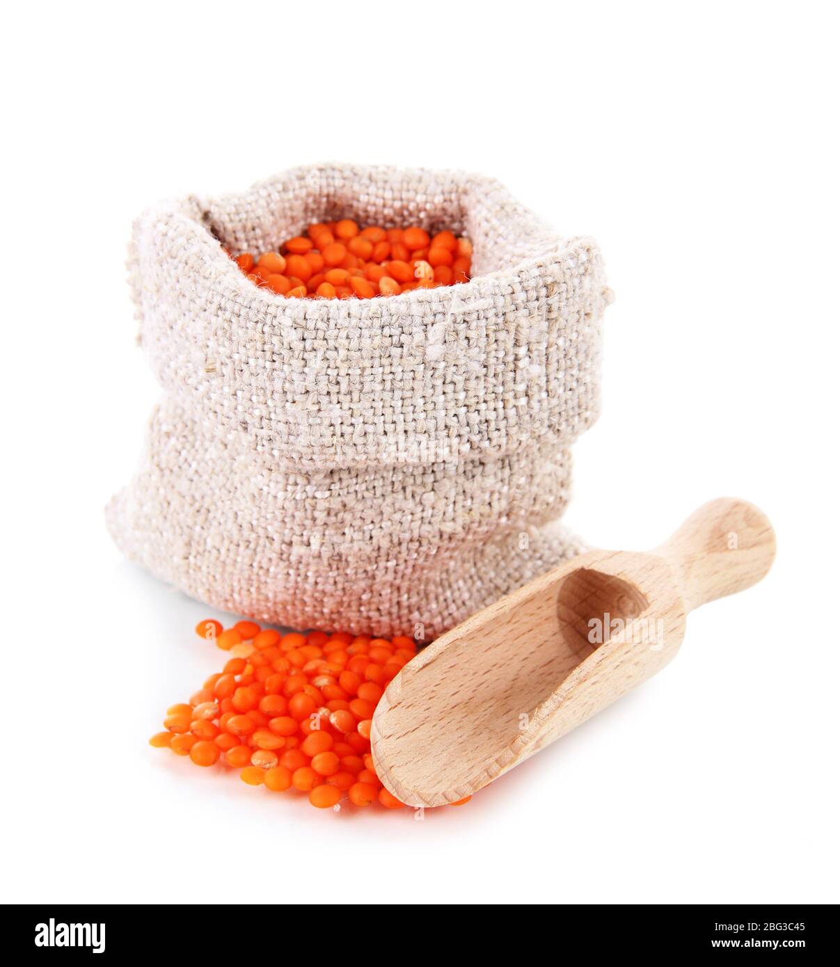 Beans in sack isolated on white Stock Photo - Alamy