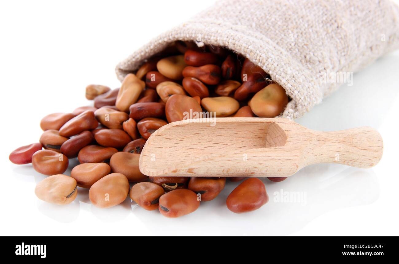 Beans in sack isolated on white Stock Photo - Alamy