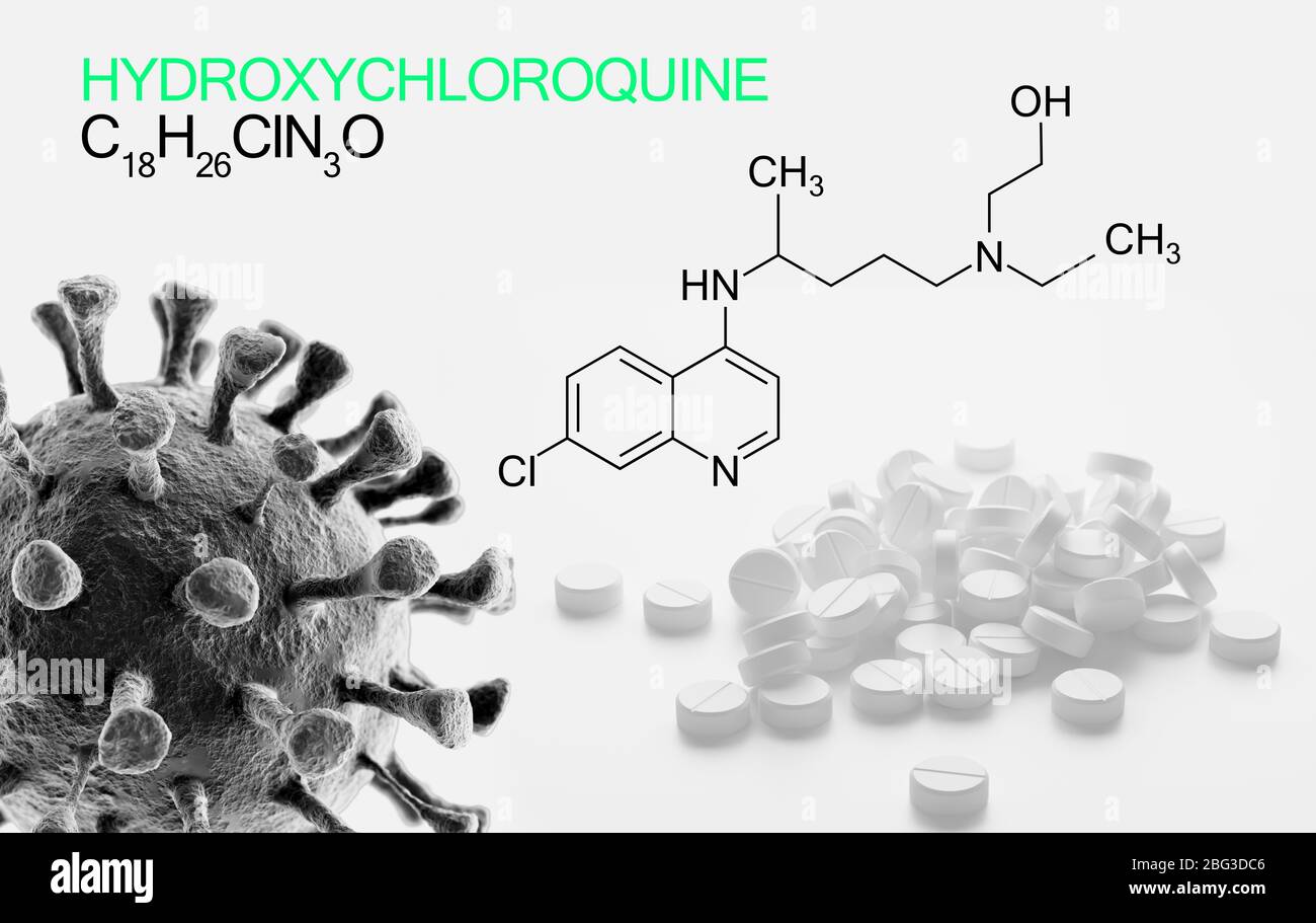Hydroxychloroquine, chloroquine medicine substance formula used in ...