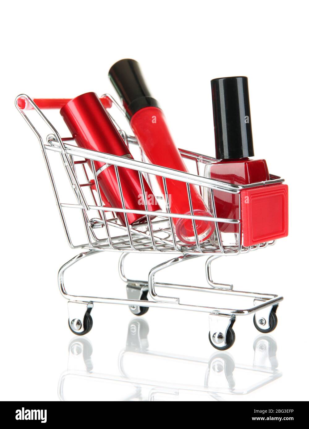 Cosmetics in cart isolated on white Stock Photo - Alamy