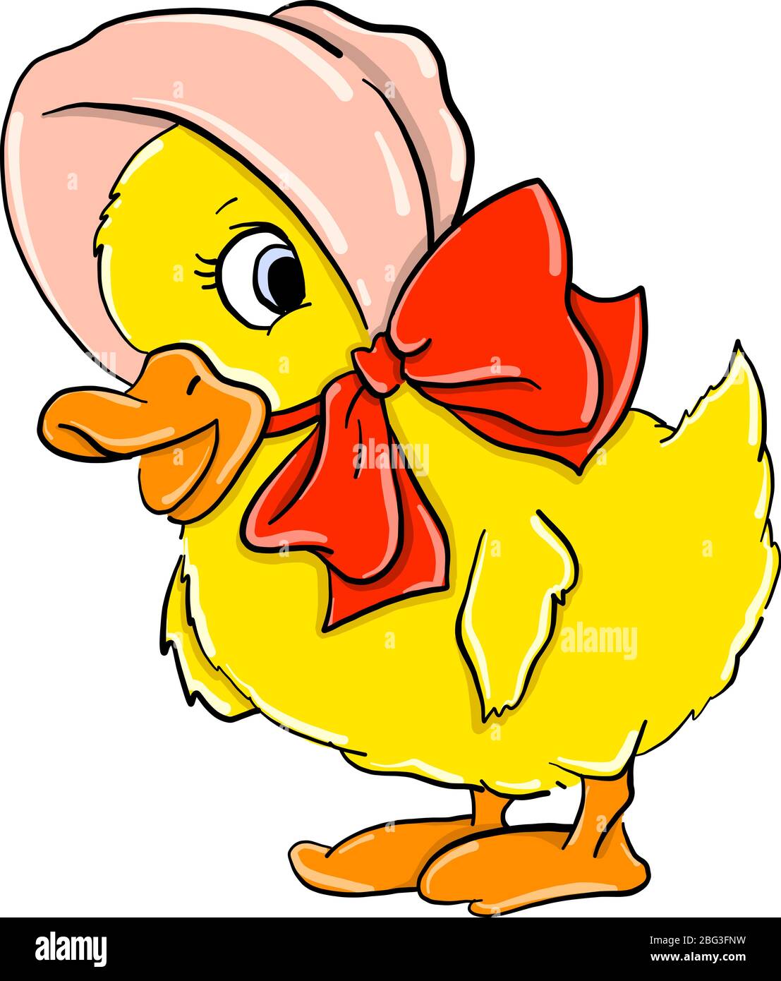 Duck with red bow, illustration, vector on white background Stock ...