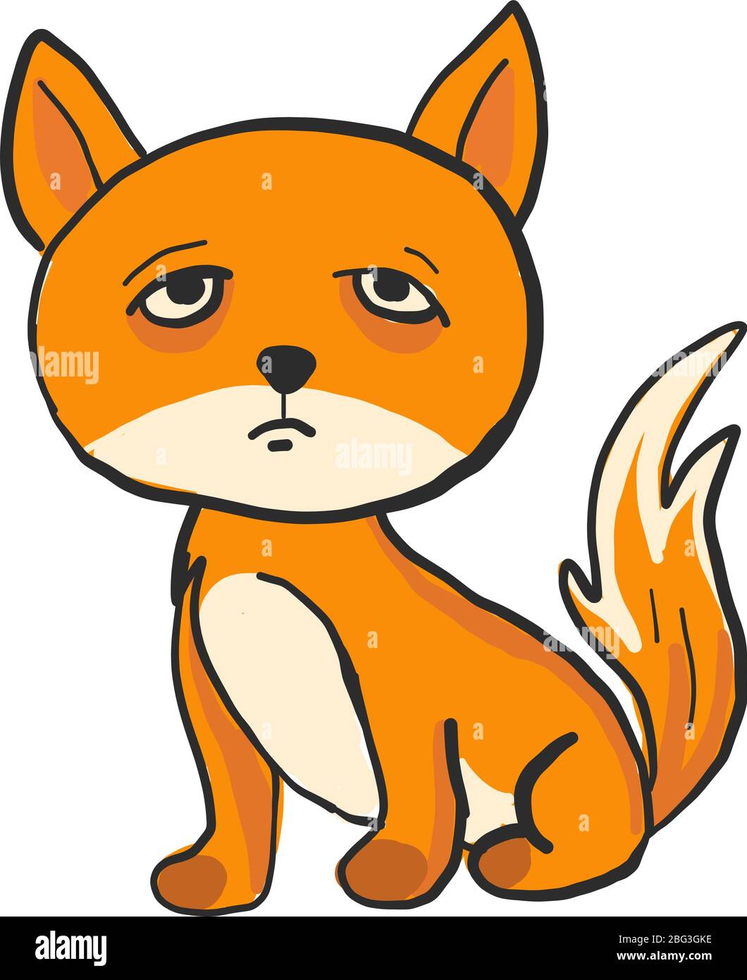 Bored little fox, illustration, vector on white background Stock Vector ...