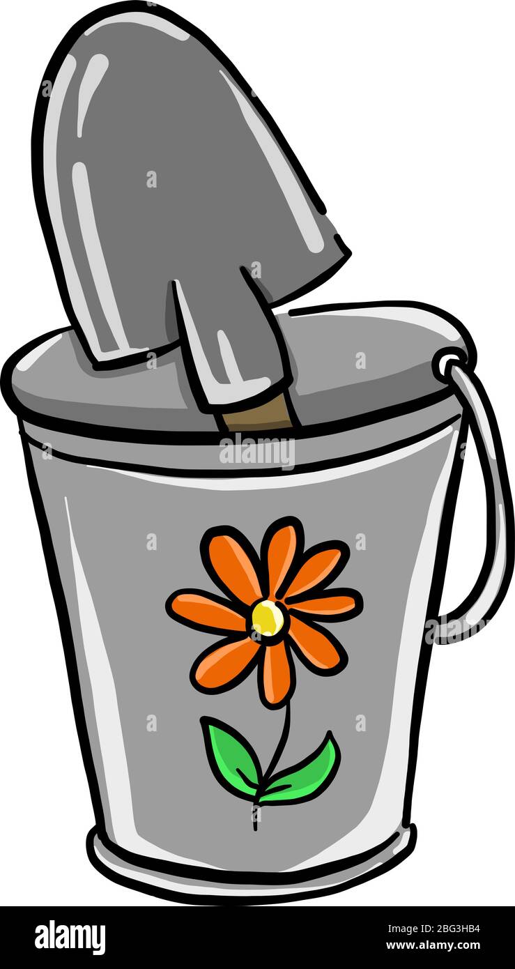 Shovel in bucket, illustration, vector on white background Stock Vector ...