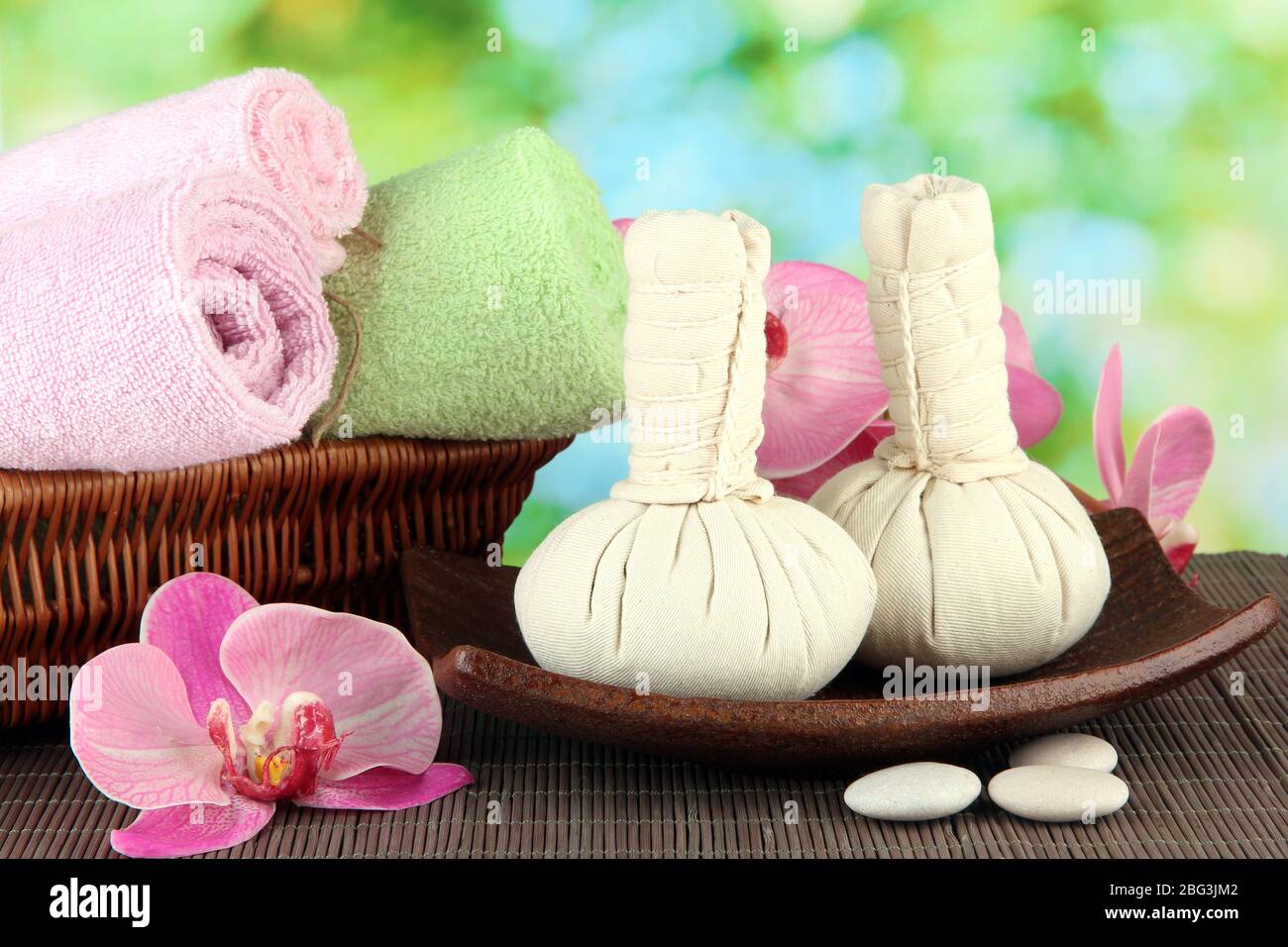 Textile massage spa equipment on nature background Stock Photo - Alamy