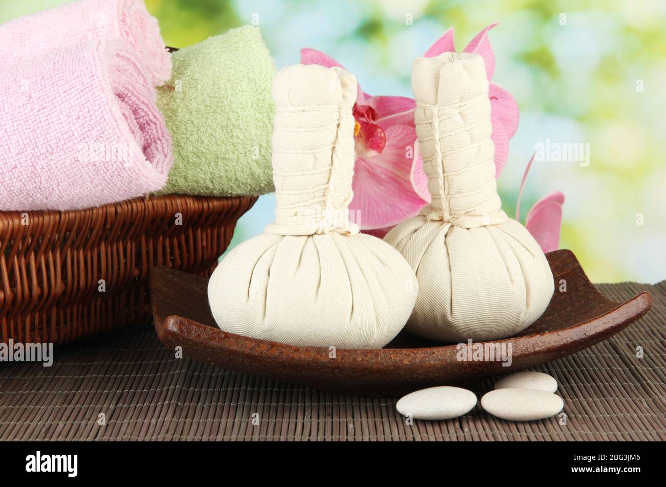Textile massage spa equipment on nature background Stock Photo - Alamy
