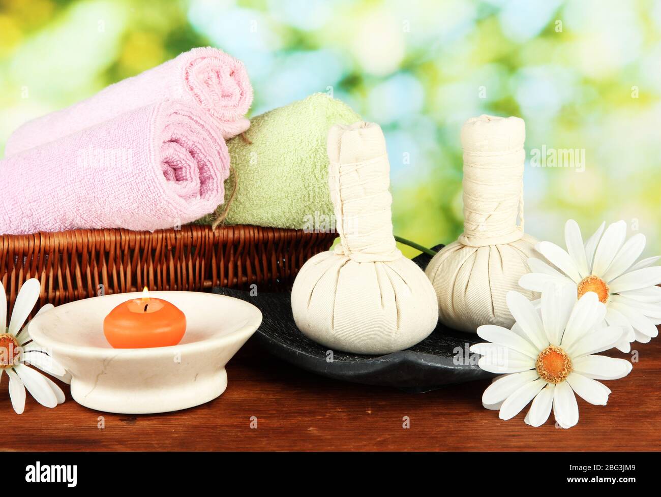 Textile massage spa equipment on nature background Stock Photo - Alamy