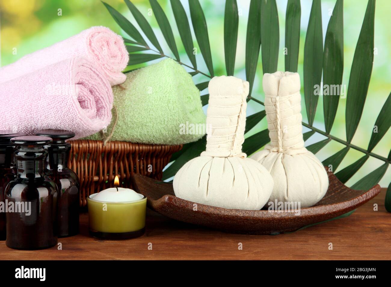 Textile massage spa equipment on nature background Stock Photo - Alamy