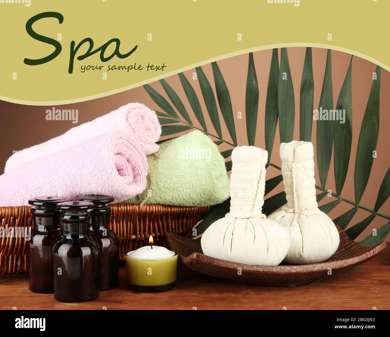 Textile massage spa equipment on a brown background Stock Photo - Alamy