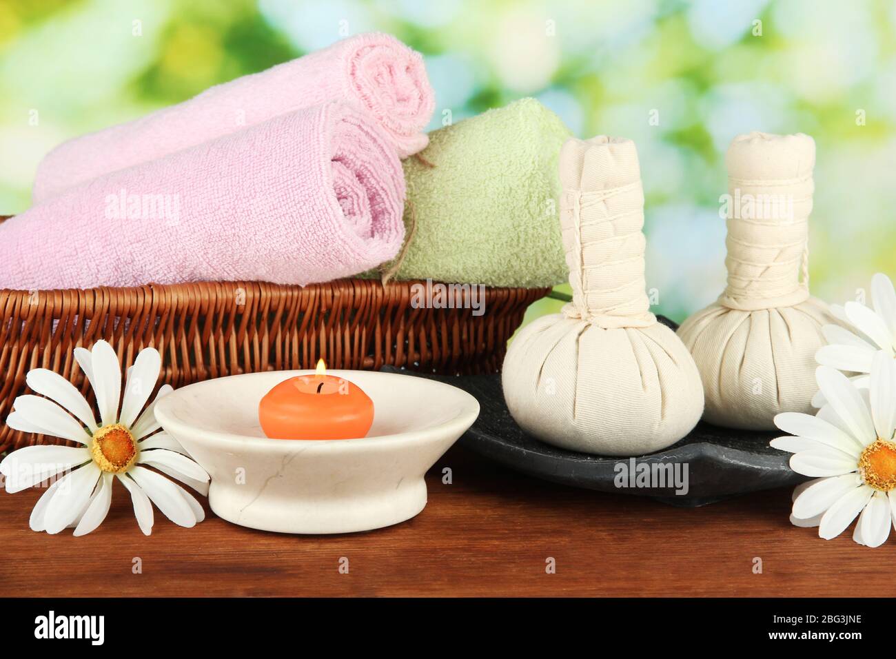 Textile massage spa equipment on nature background Stock Photo - Alamy
