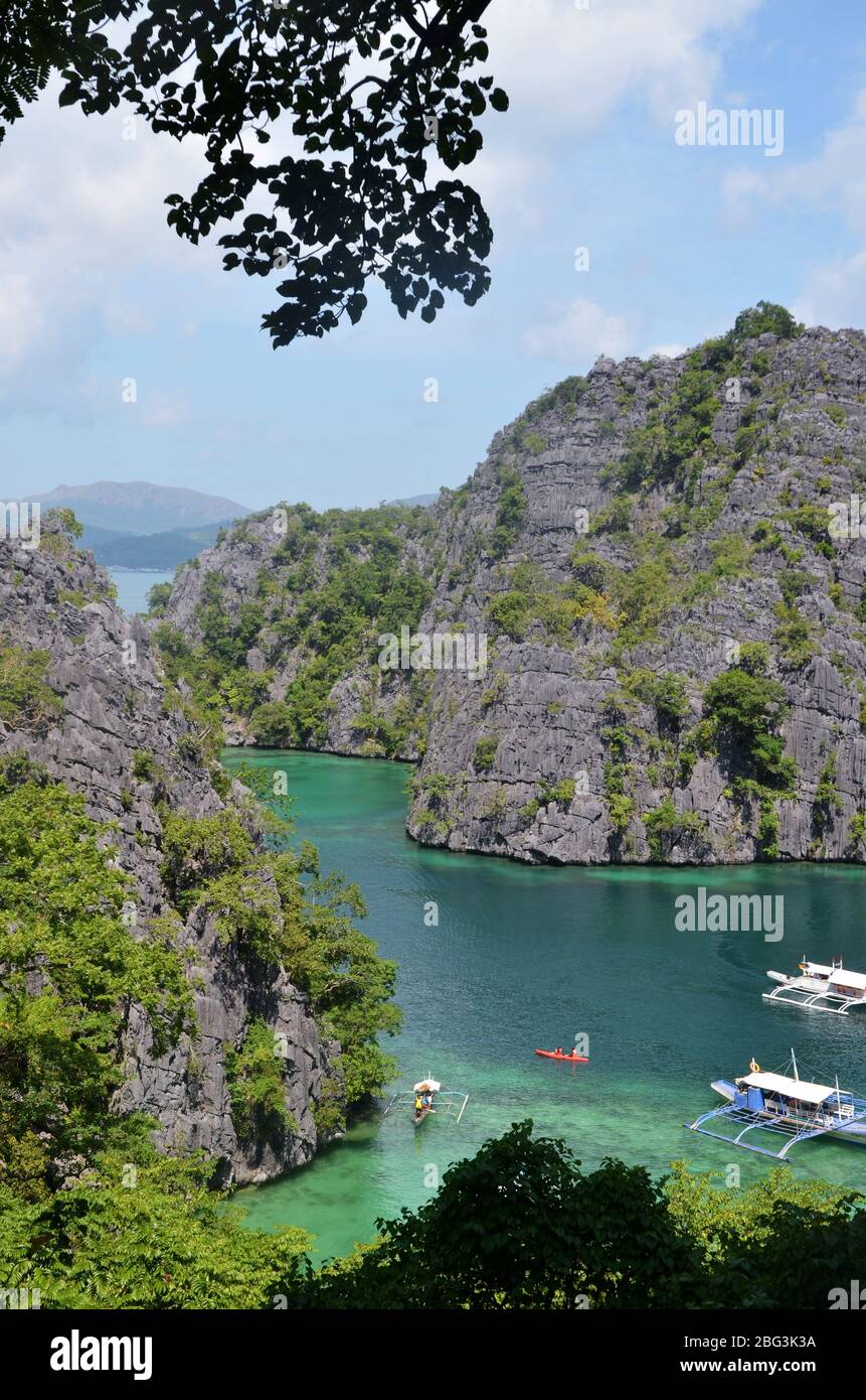 Aerial view on limestone covered idyllic bay on Coron Philippines Stock ...