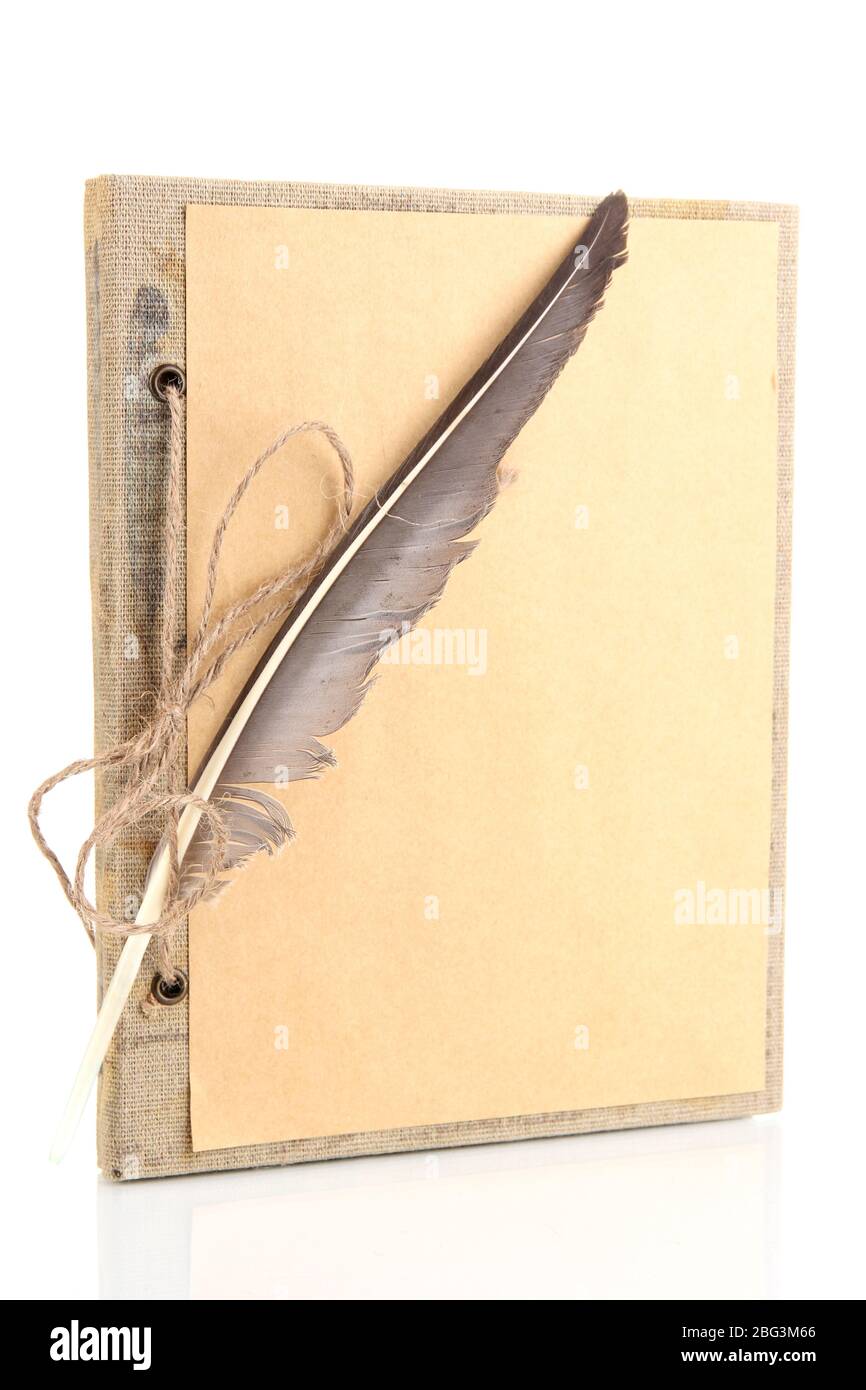Beautiful old notebook isolated on white Stock Photo - Alamy