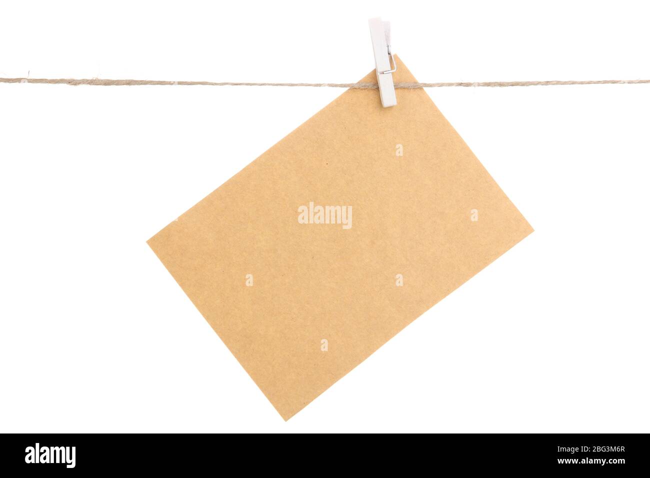 Old sheet of paper hanging on rope isolated on white Stock Photo - Alamy