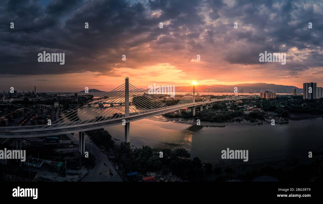 Perai River Bridge and cityscape, Perai, Penang, Malaysia Stock Photo ...