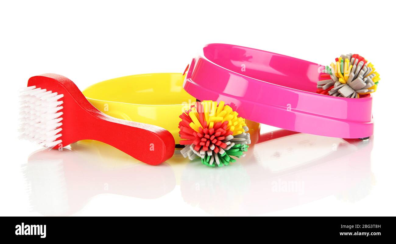 Pet accessories isolated on white Stock Photo - Alamy