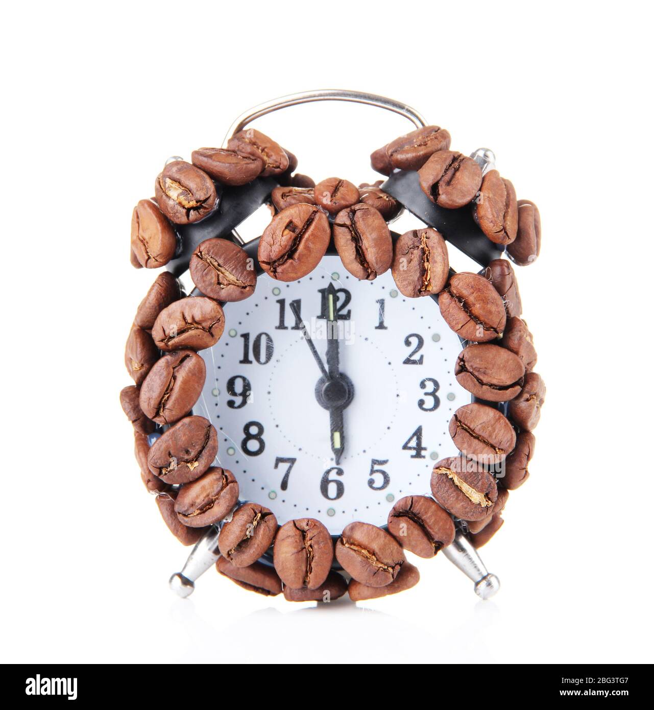 Alarm clock of coffee beans isolated on white Stock Photo - Alamy