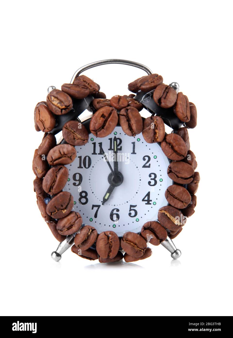 Alarm clock of coffee beans isolated on white Stock Photo - Alamy