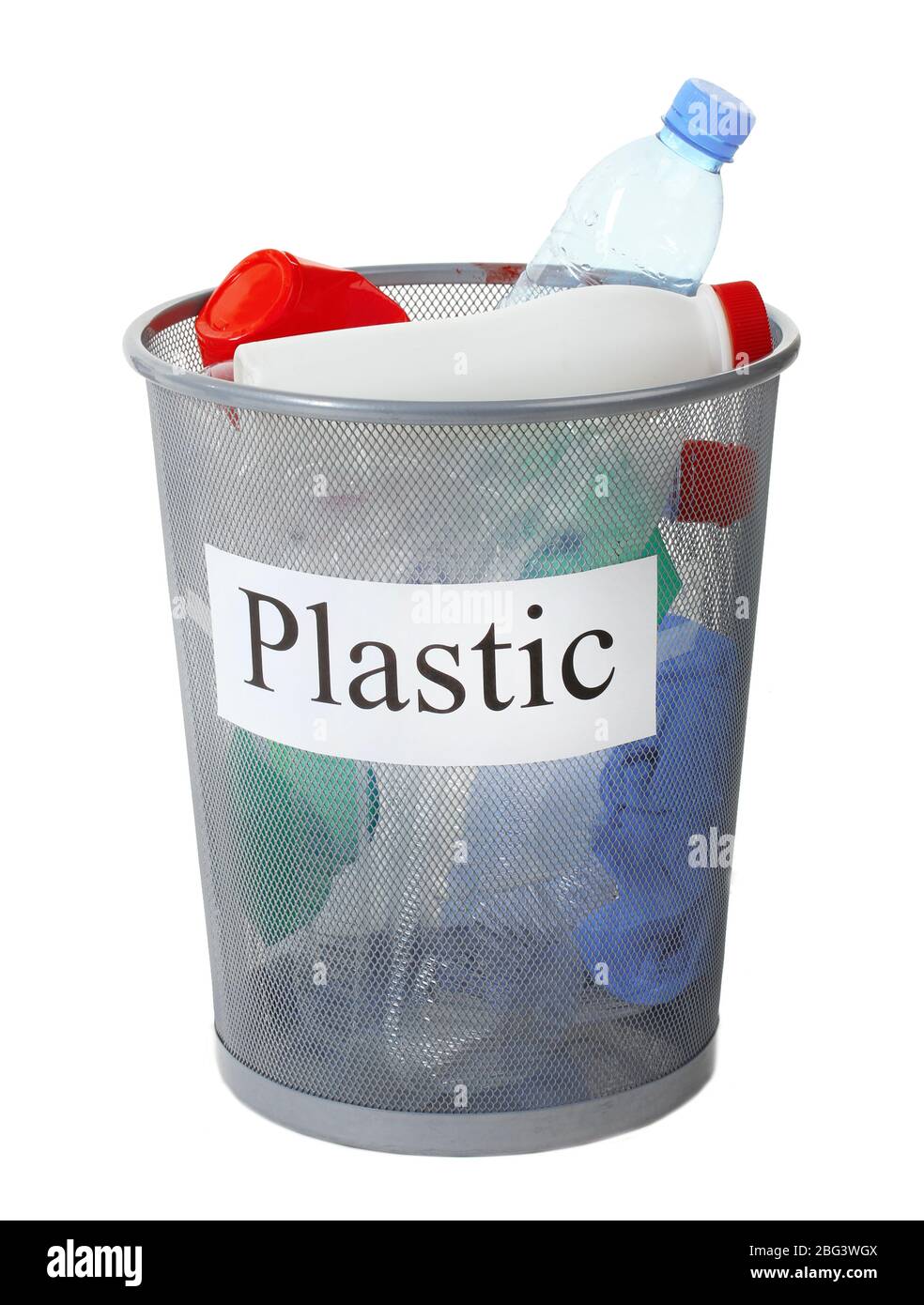 Assorted trash in bucket isolated on white Stock Photo - Alamy