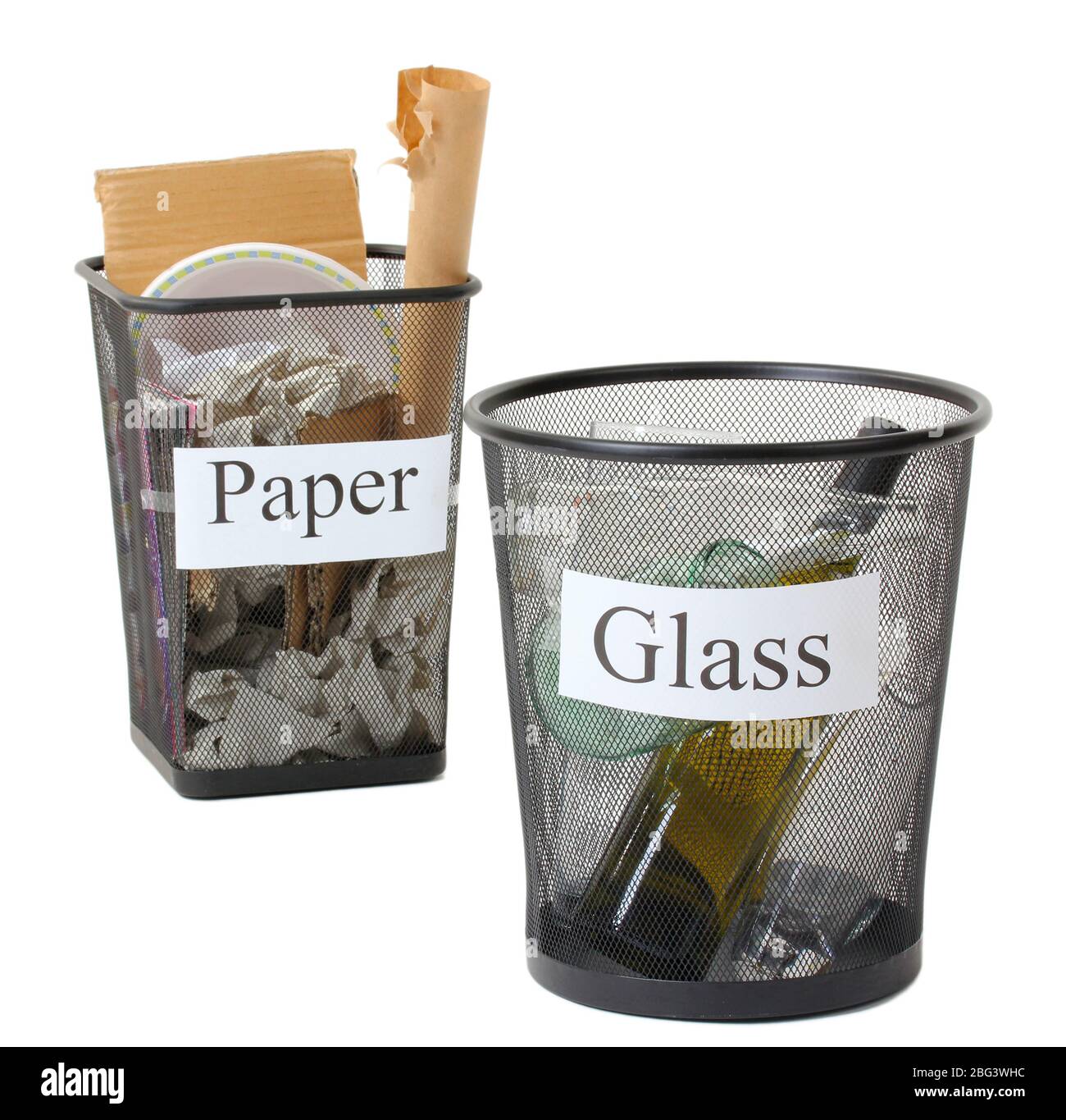 Assorted trash in bucket isolated on white Stock Photo - Alamy