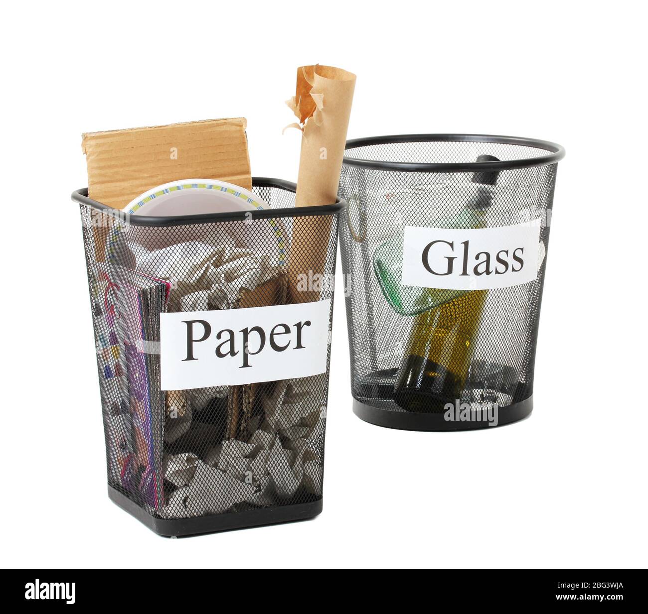 Assorted trash in bucket isolated on white Stock Photo - Alamy