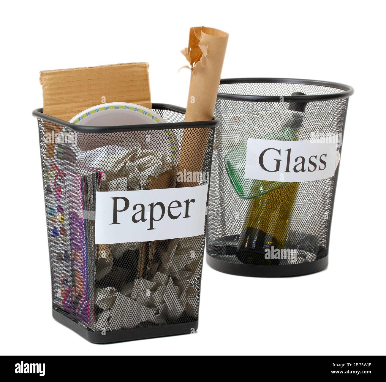 Assorted trash in bucket isolated on white Stock Photo - Alamy