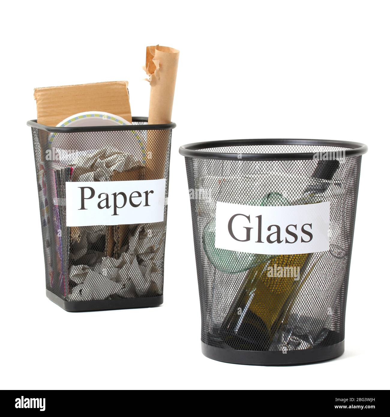 Assorted trash in bucket isolated on white Stock Photo - Alamy