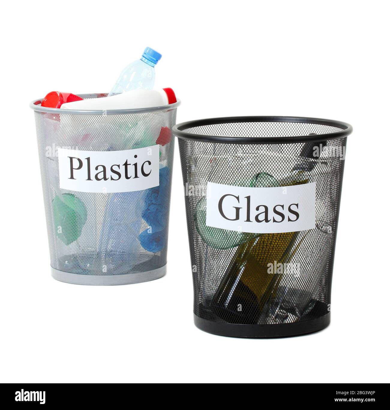 Assorted trash in bucket isolated on white Stock Photo - Alamy