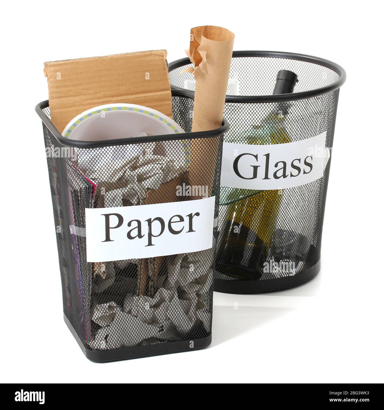 Assorted trash in bucket isolated on white Stock Photo - Alamy