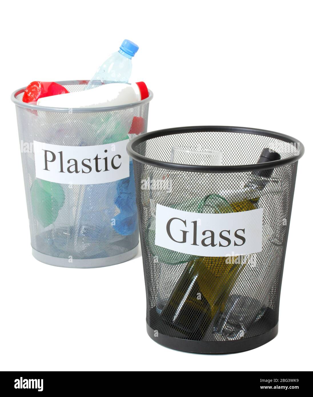 Assorted trash in bucket isolated on white Stock Photo - Alamy