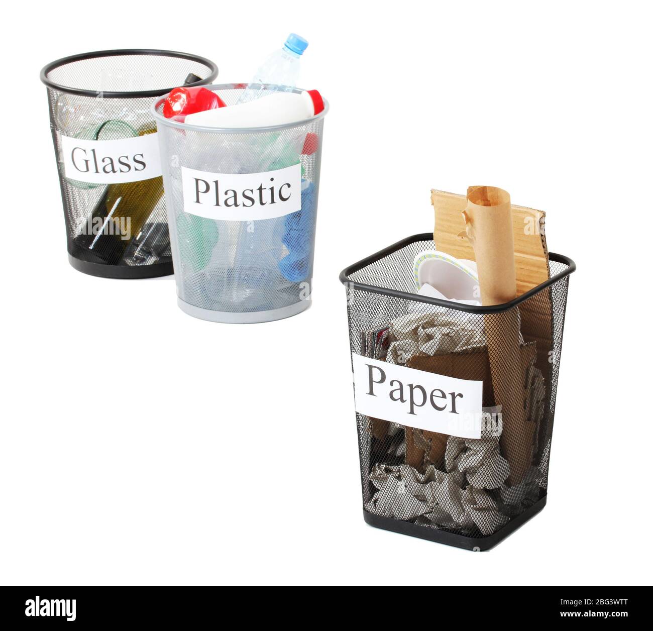 Three buckets of assorted debris isolated on white Stock Photo - Alamy