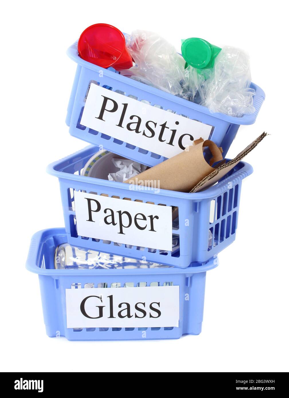 Three baskets of assorted debris isolated on white Stock Photo - Alamy