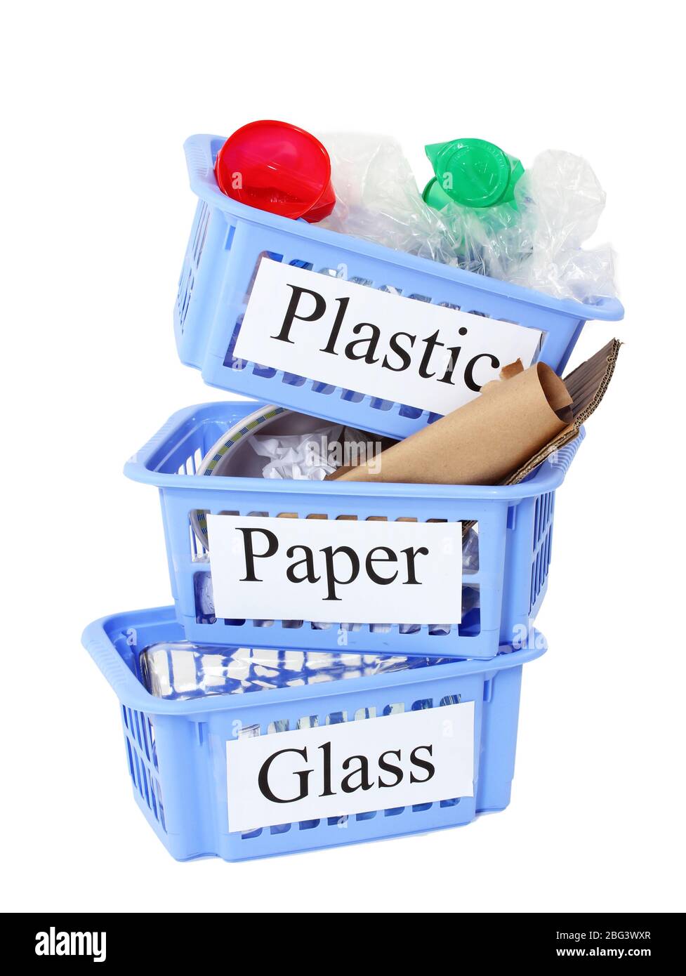 Three baskets of assorted debris isolated on white Stock Photo - Alamy