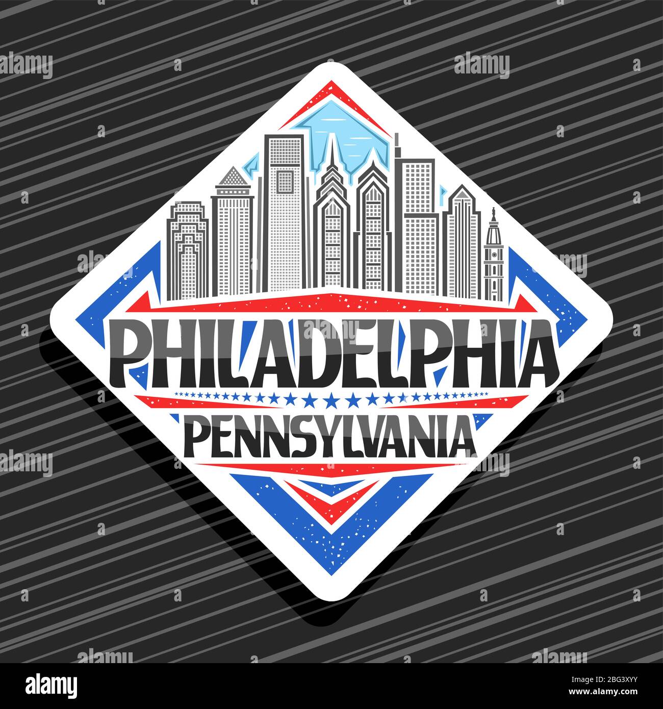 Vector logo for Philadelphia, white rhombus badge with line ...