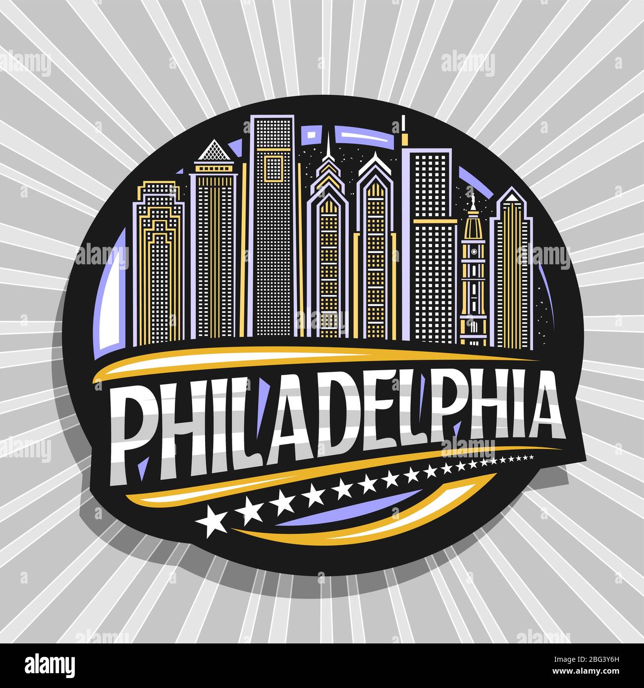 Vector logo for Philadelphia, black decorative circle badge with line ...