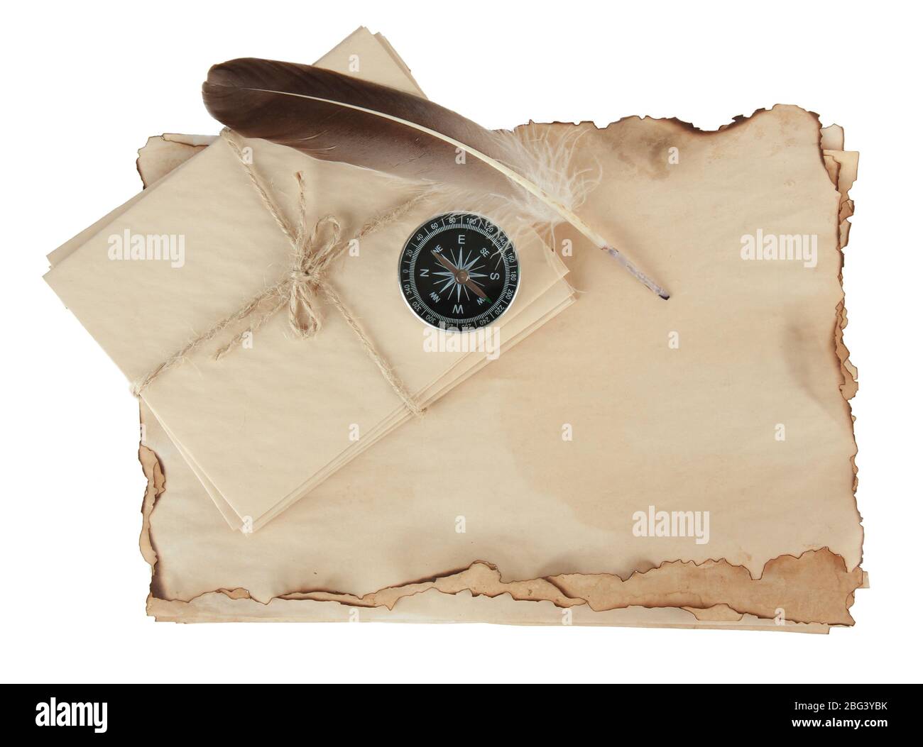 Old paper, letters and compass isolated on white Stock Photo - Alamy