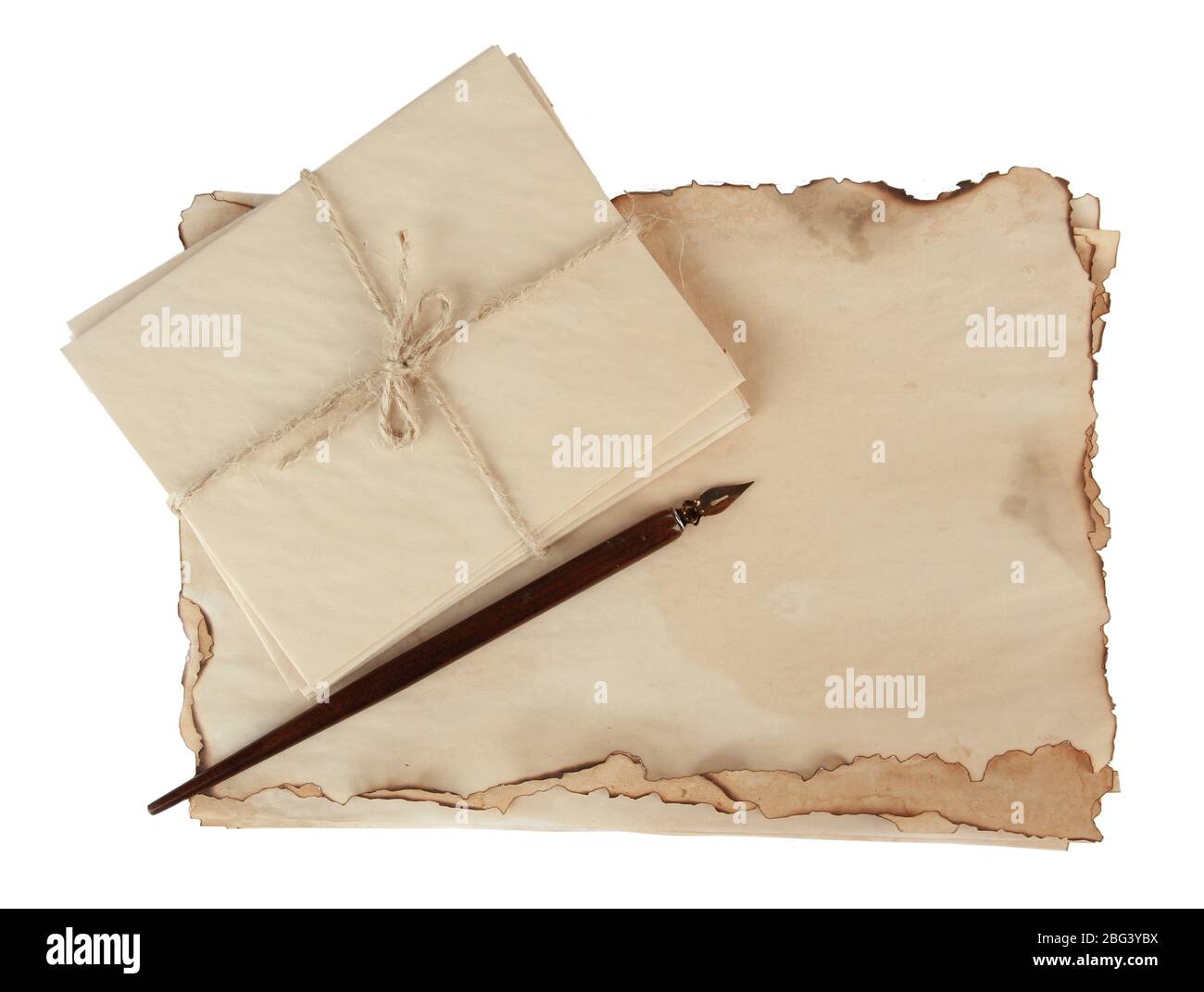 Old paper, letters and ink pen isolated on white Stock Photo - Alamy