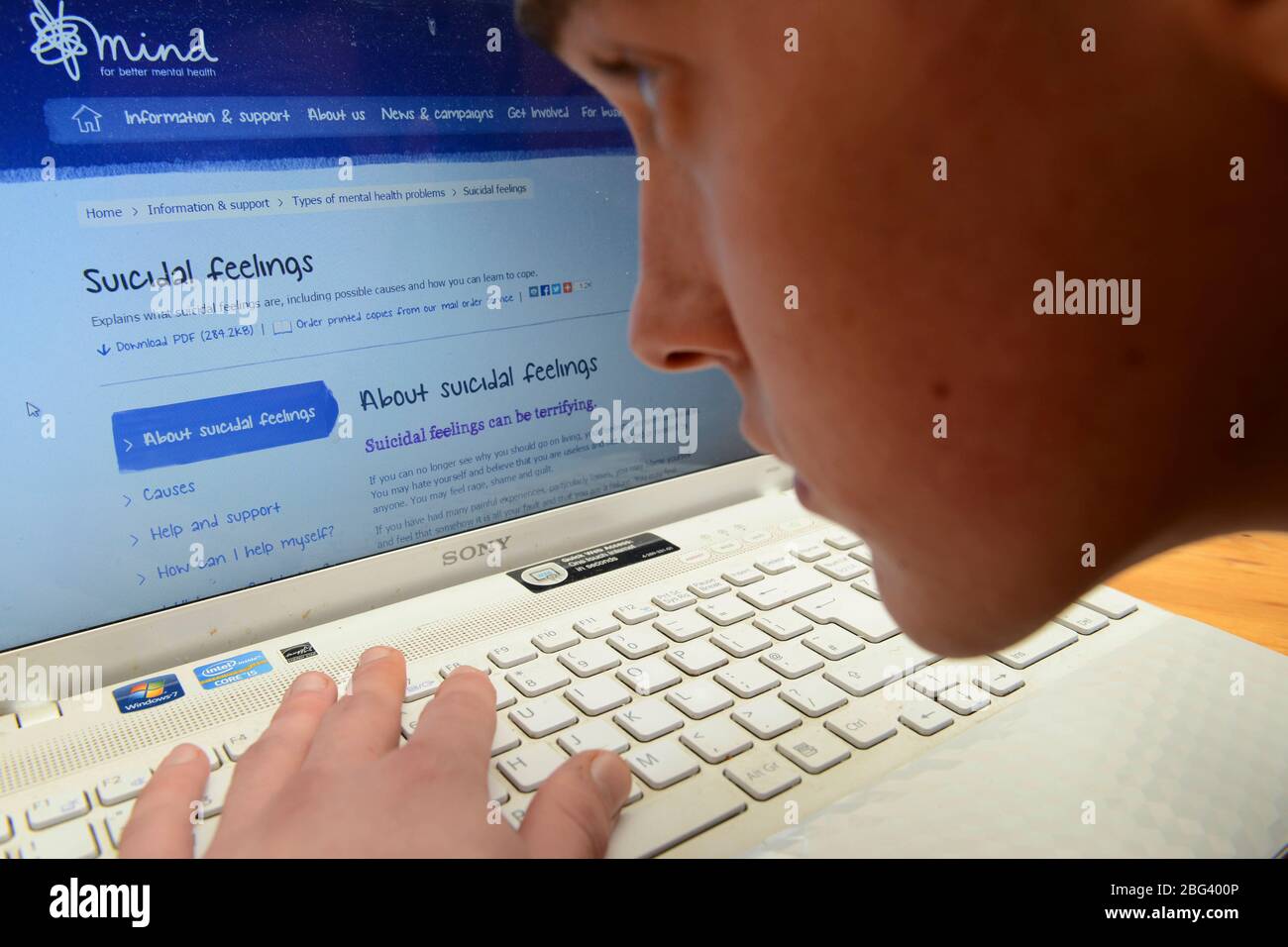 A young man searches the mind.org.uk website to find information on ...