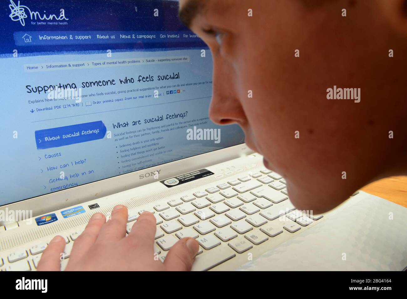 A young man searches the mind.org.uk website to find information on ...