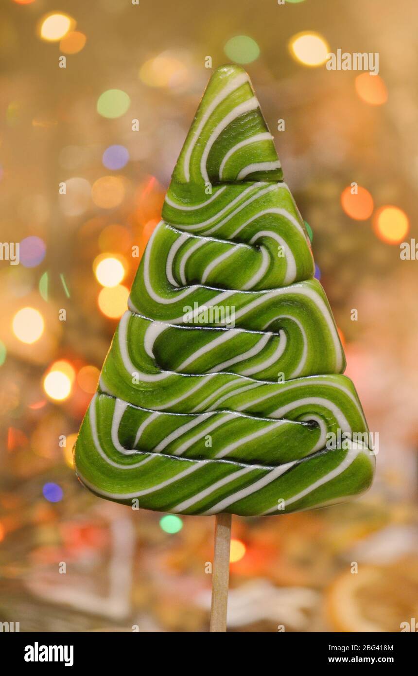 Christmas colorful tree made of sugar candie. Empty place for photo or ...
