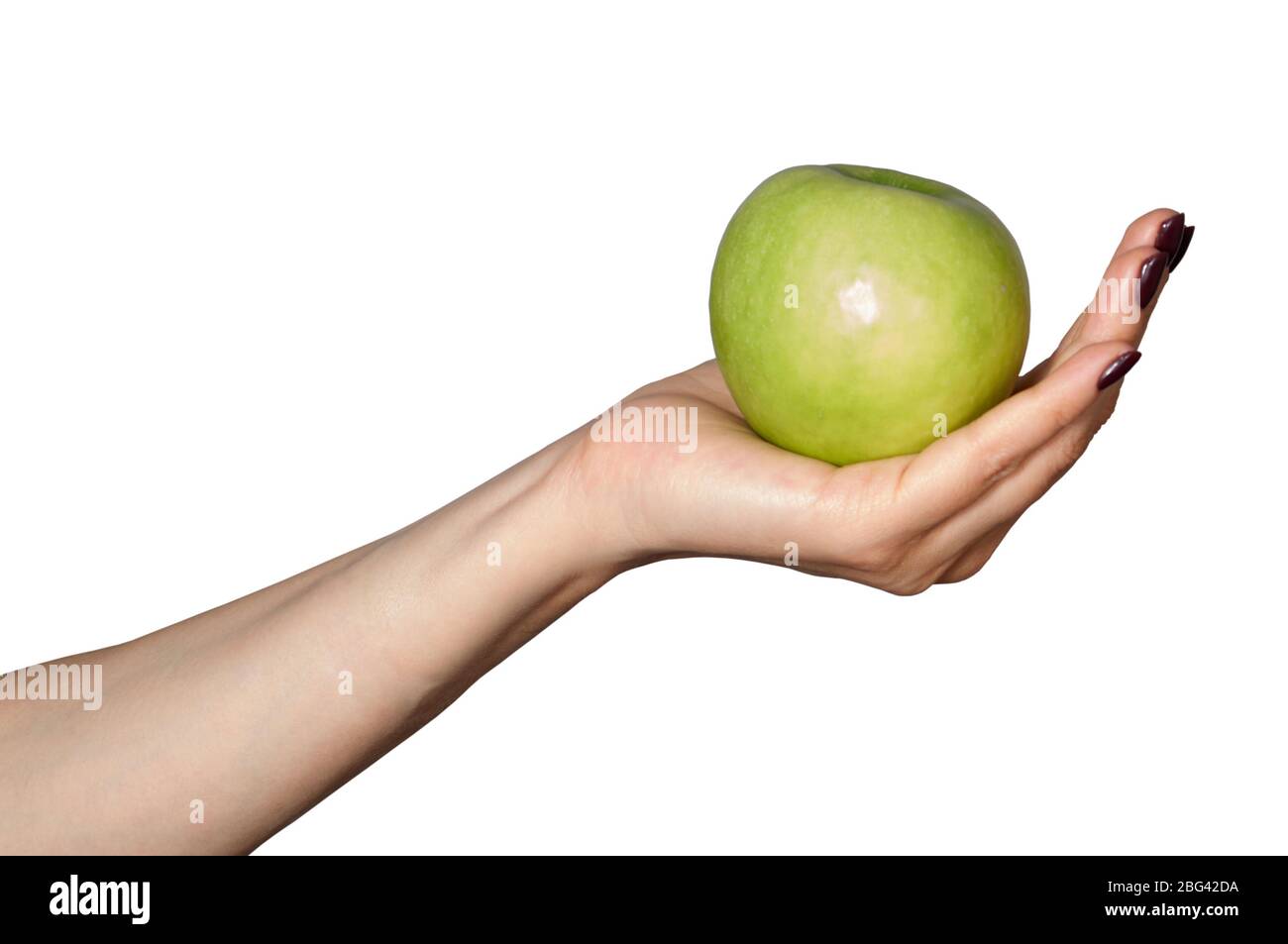 Woman s hand with an apple isolated on white background with clipping ...