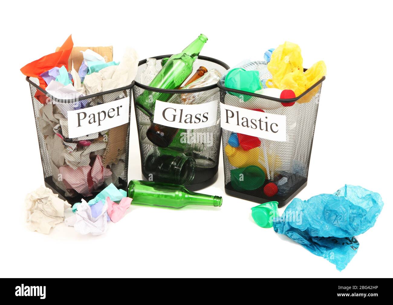 Buckets for waste sorting isolated on white Stock Photo - Alamy