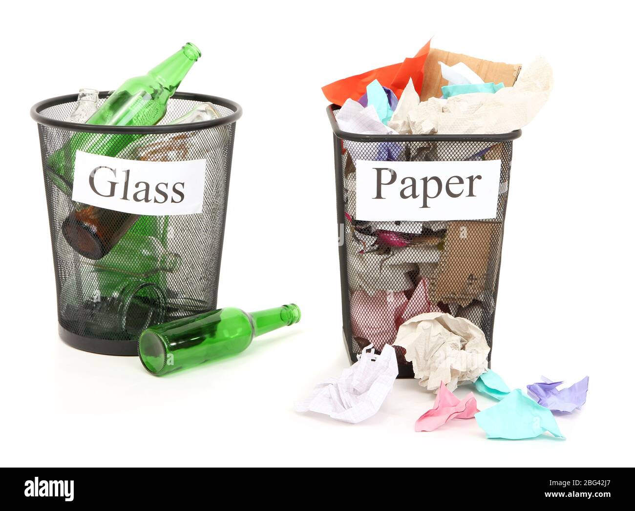 Buckets for waste sorting isolated on white Stock Photo - Alamy