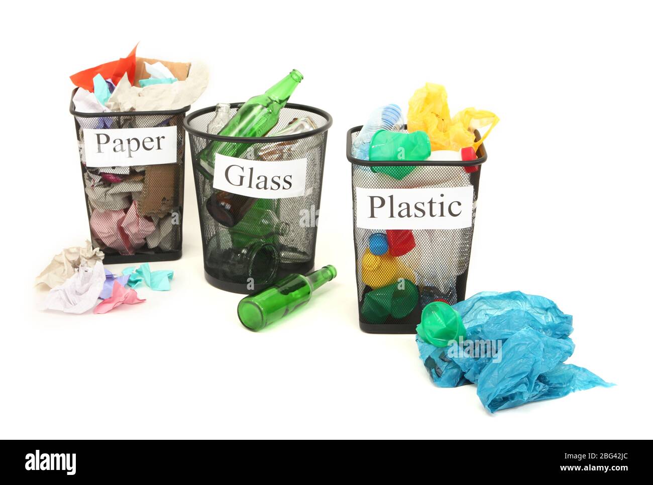 Buckets for waste sorting isolated on white Stock Photo - Alamy